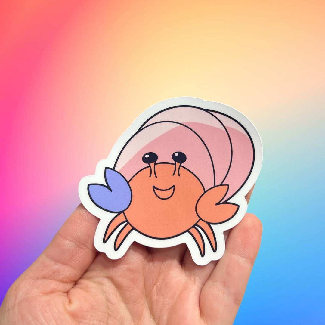 Happy Hermit Crab - Laminated Glossy Sticker - Matte Sticker - Water ...