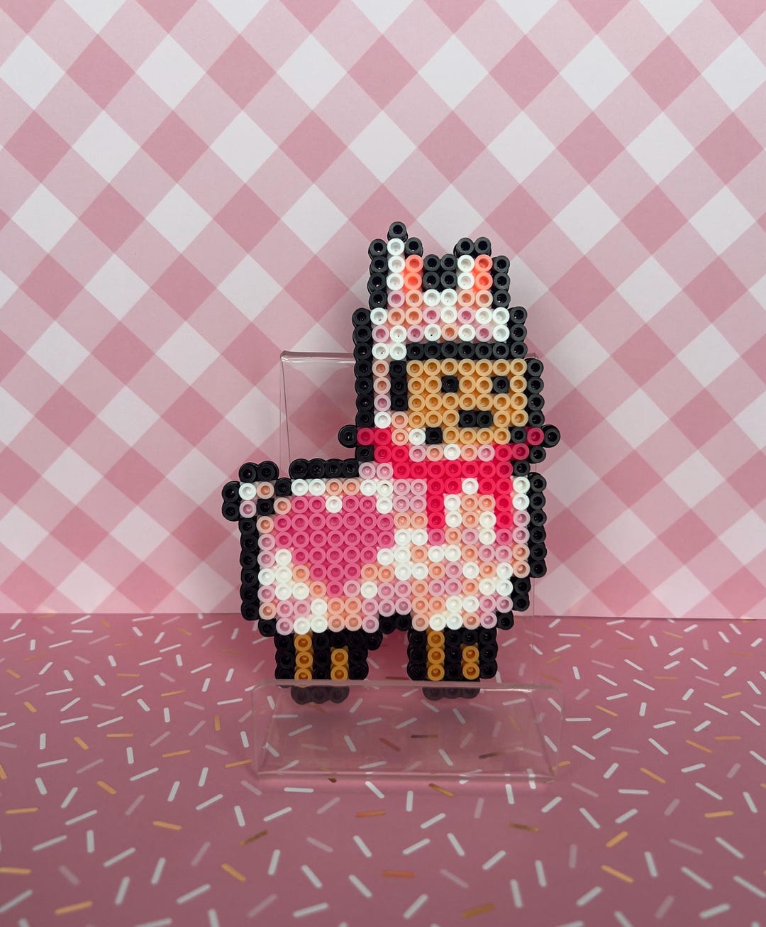 Cute Pink Llama in a Scarf - Original Perler Bead Craft | Magnet ...