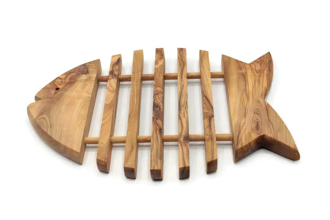Fish-shaped Olive Wood Trivet(10"), Wooden Trivet, Heat Resistant, Hot ...