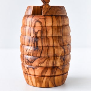 Olive Wood Honey Jar(4") With Honey Dipper(5.8"), Wooden Honey Pot With ...