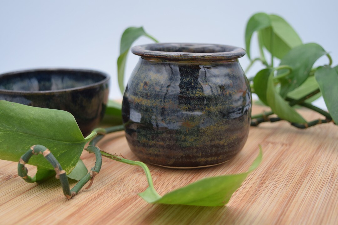Small Black, Brown and Rust Pot Ceramic Dish Handmade Pottery Organic ...