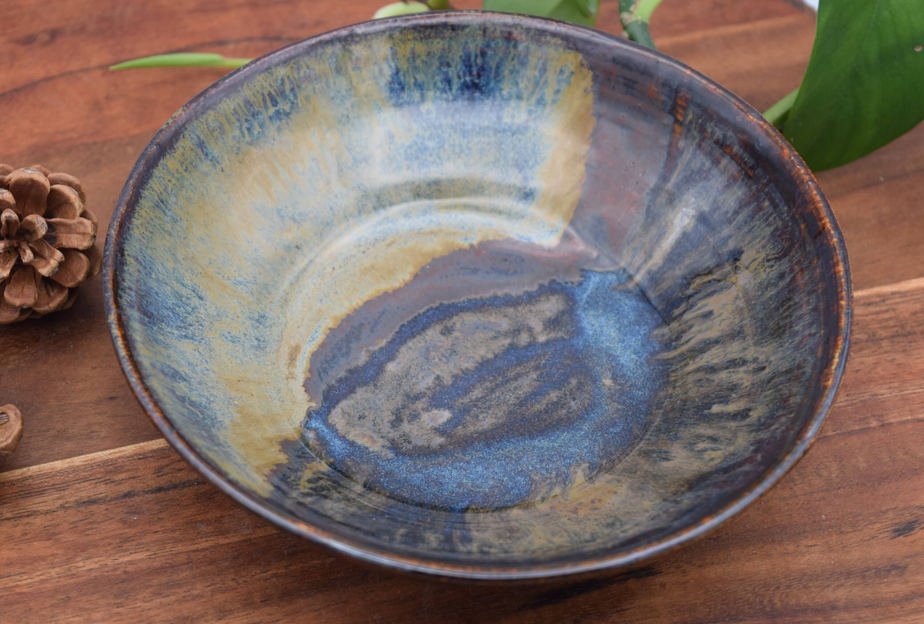 Brown, Rust, Cream, Gold and Blue Bowl Ceramic Dish Handmade Pottery ...