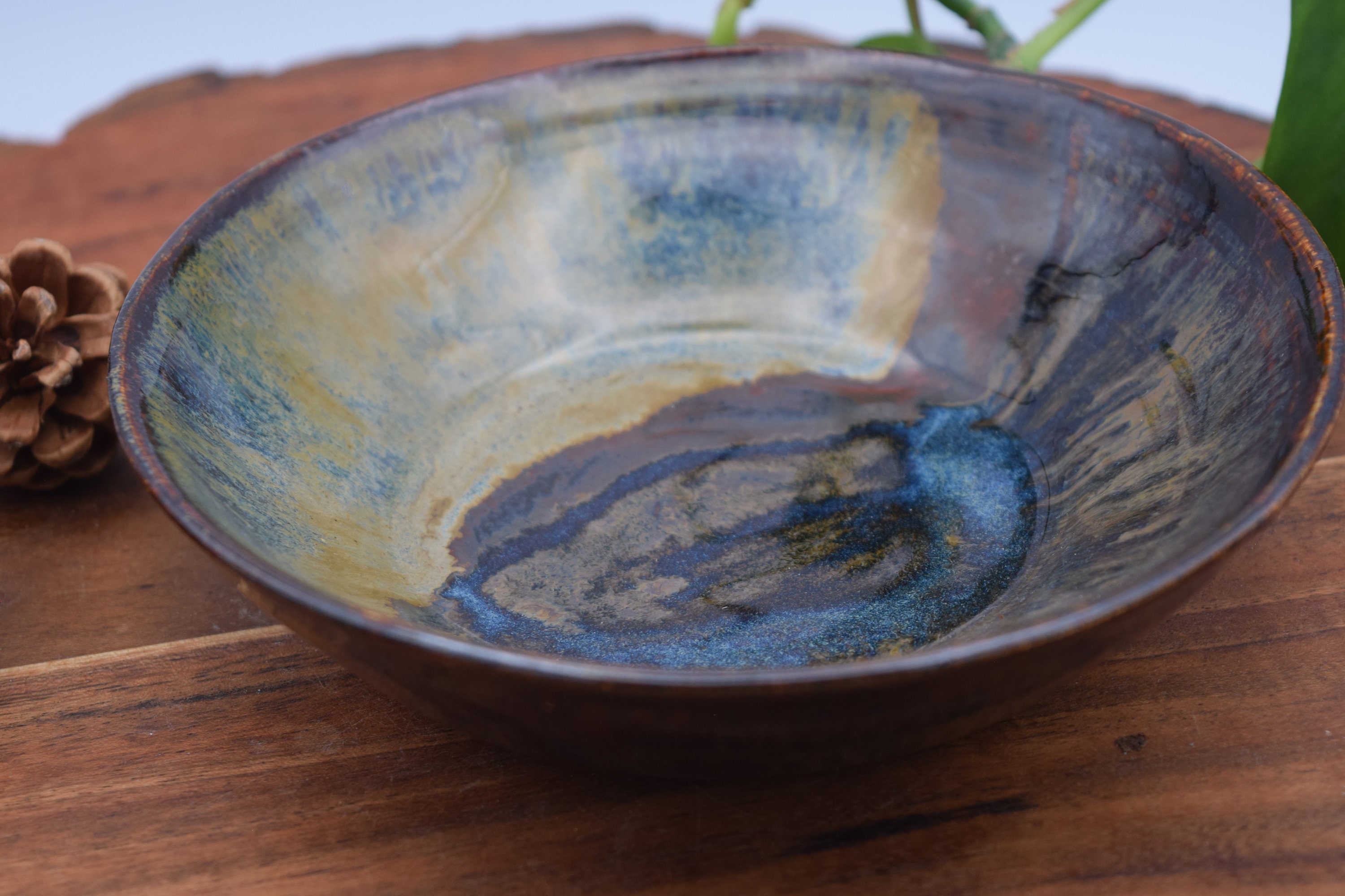 Brown, Rust, Cream, Gold and Blue Bowl Ceramic Dish Handmade Pottery ...