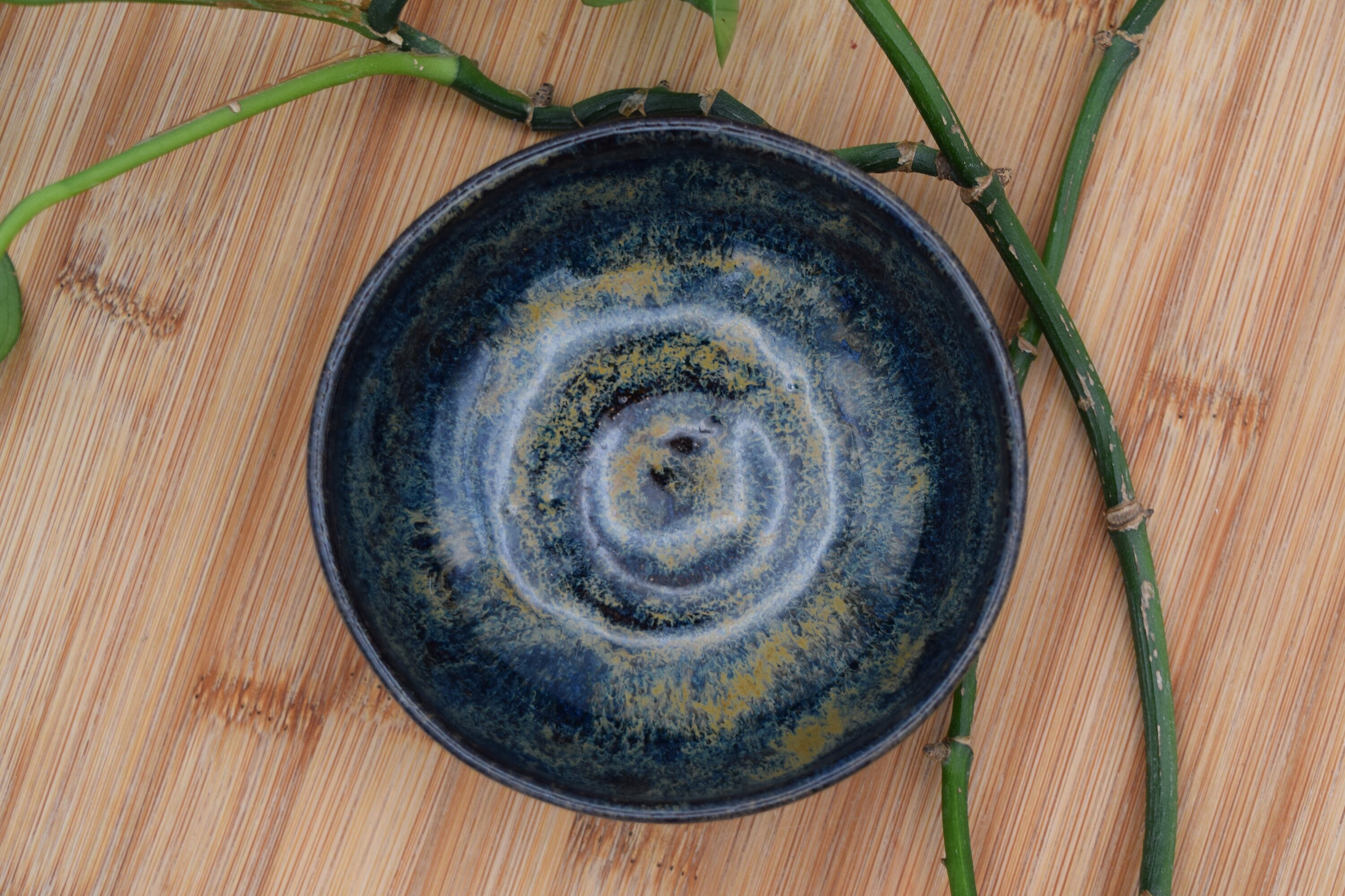 Dark Blue and Golden Brown Bowl Ceramic Dish Handmade Pottery Organic ...
