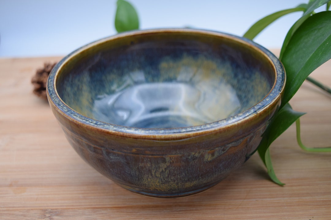 Blue and Gold Bowl Ceramic Dish Handmade Pottery Organic Stoneware N08 ...
