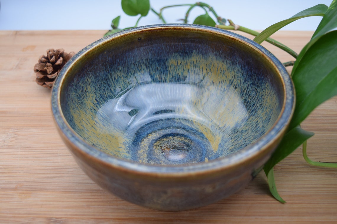 Blue and Gold Bowl Ceramic Dish Handmade Pottery Organic Stoneware N08 ...