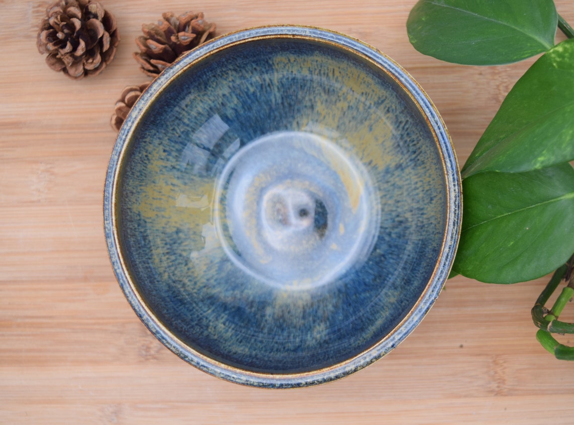 Blue and Gold Bowl Ceramic Dish Handmade Pottery Organic Stoneware N08 ...