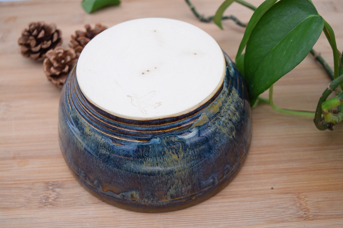 Blue and Gold Bowl Ceramic Dish Handmade Pottery Organic Stoneware N08 ...