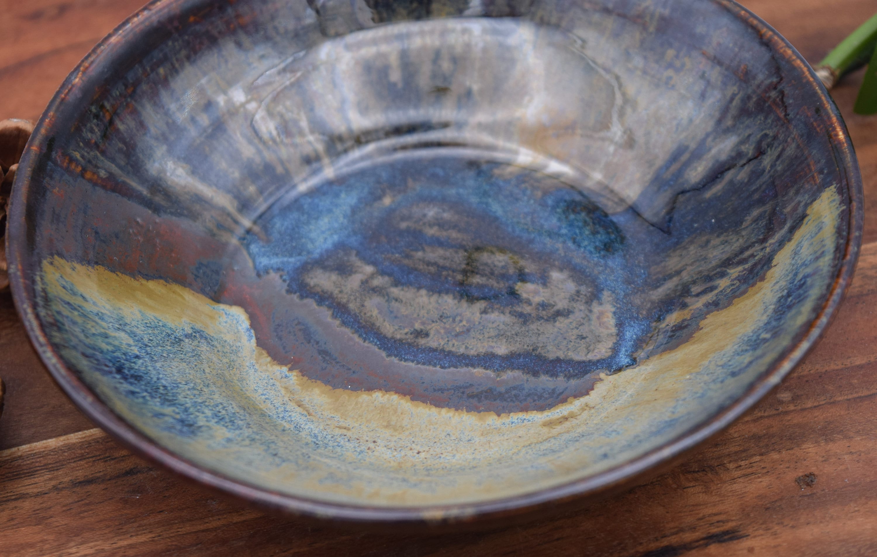 Brown, Rust, Cream, Gold and Blue Bowl Ceramic Dish Handmade Pottery ...
