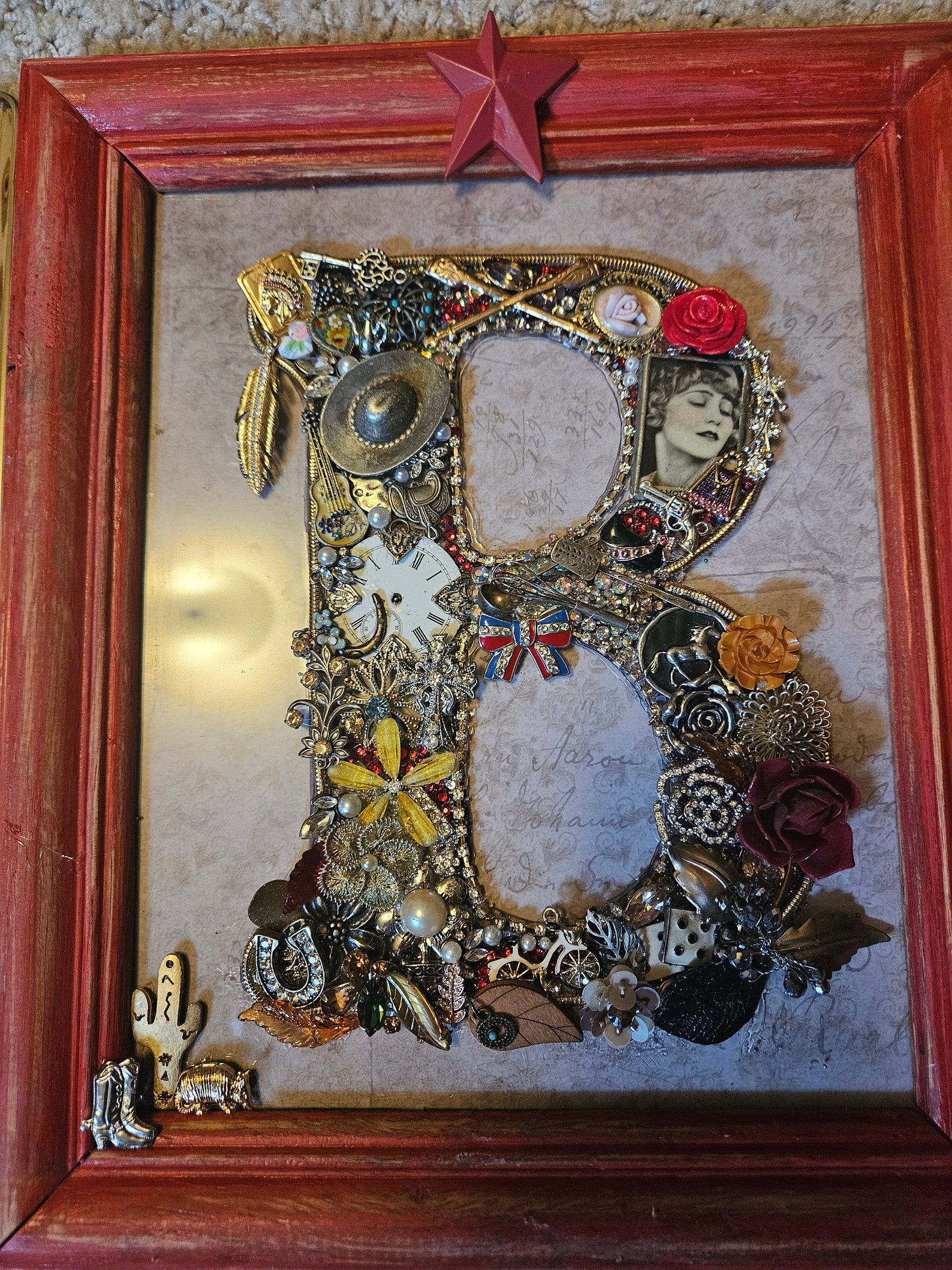 Made to Order Vintage Jewelry Initial Craft on an 8" X 10" Photo Frame ...