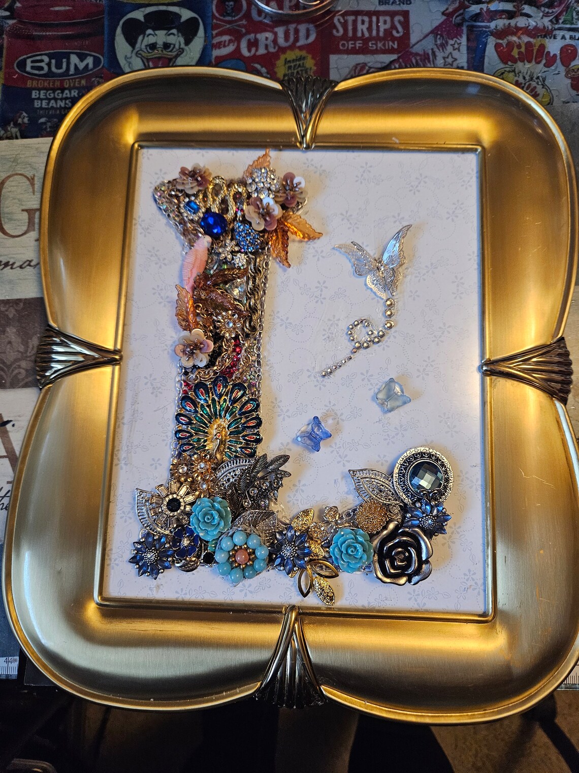 Made to Order Vintage Jewelry Initial Craft on an 8 X 10 Photo Frame ...