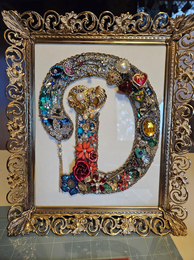 Made to Order Vintage Jewelry Initial Craft on an 8" X 10" Photo Frame ...
