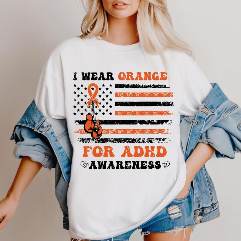 I Wear Orange for ADHD Awareness PNG SVG Bundle | Distressed American ...
