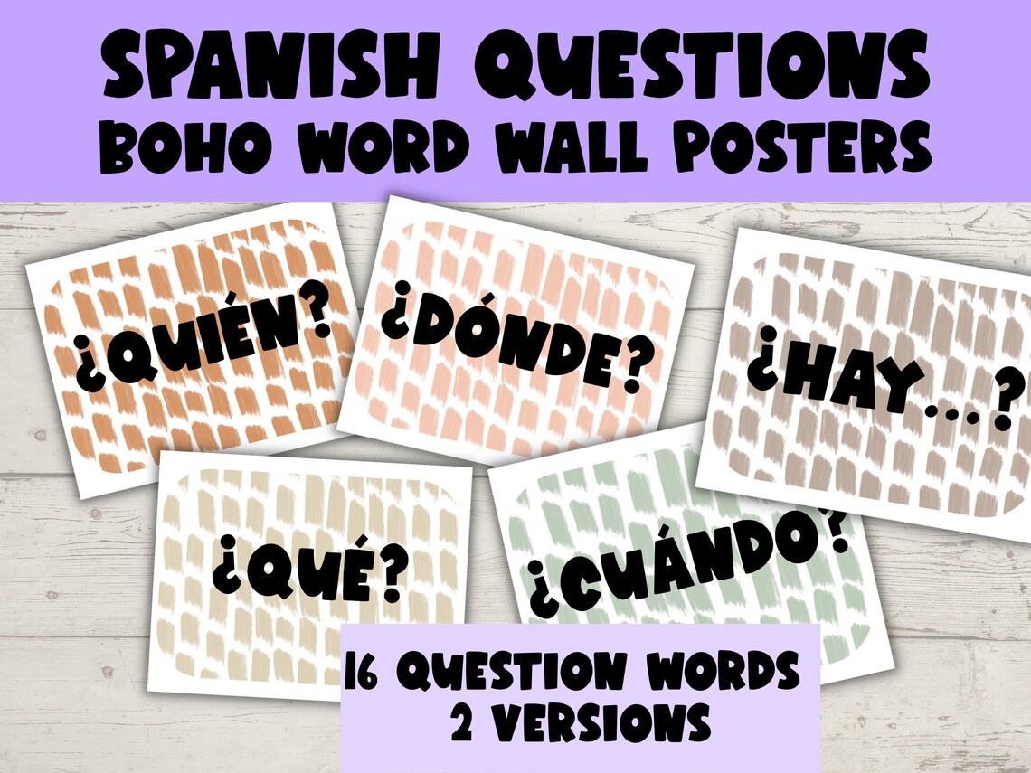 Spanish Question Words Boho Poster Set Interrogatives Word Wall ...