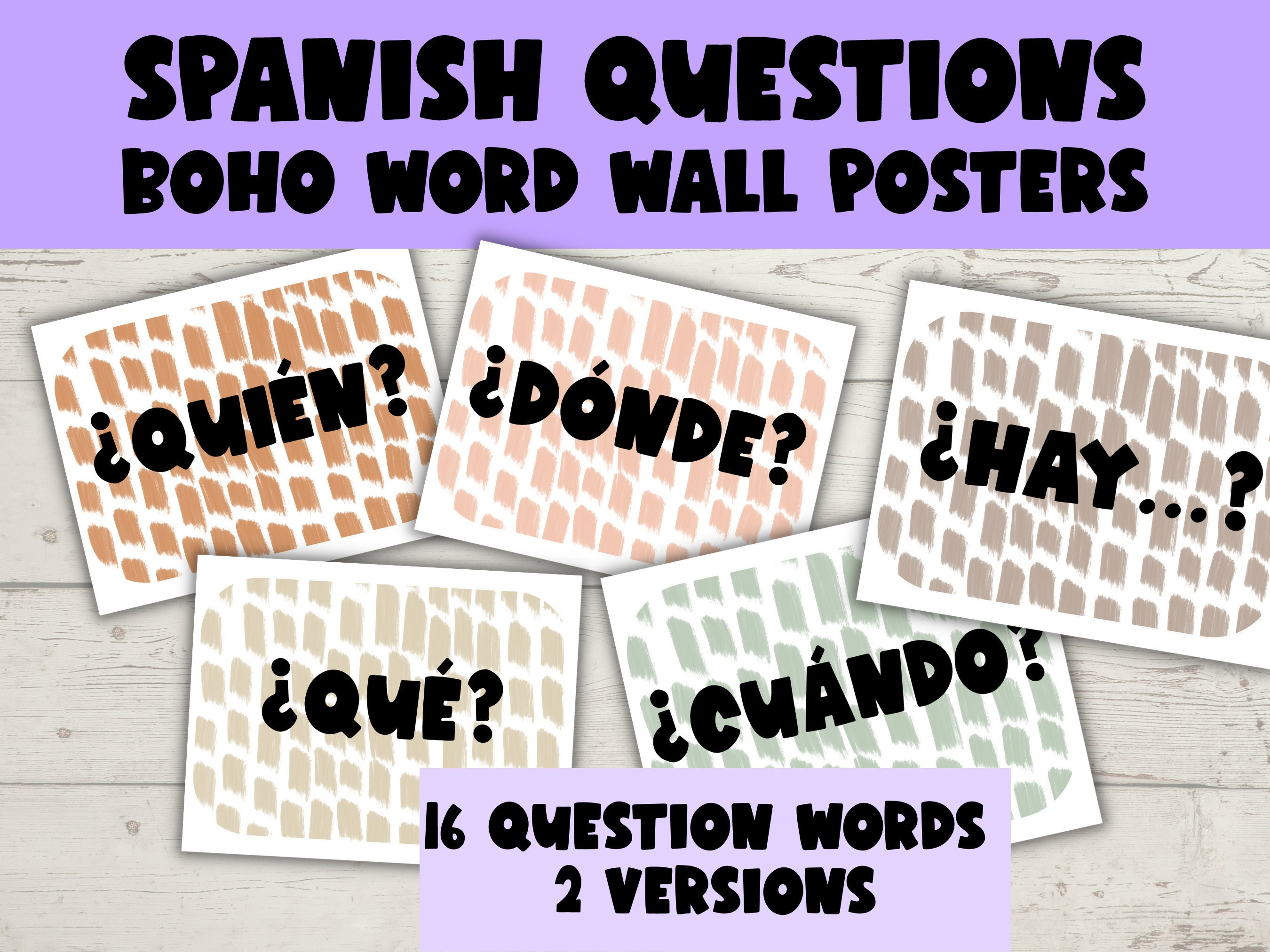 Spanish Question Words Boho Poster Set | Interrogatives | Word Wall ...