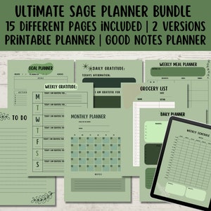 Sage Green Plant Planner Bundle, Printable Planner, Goodnotes Planner ...