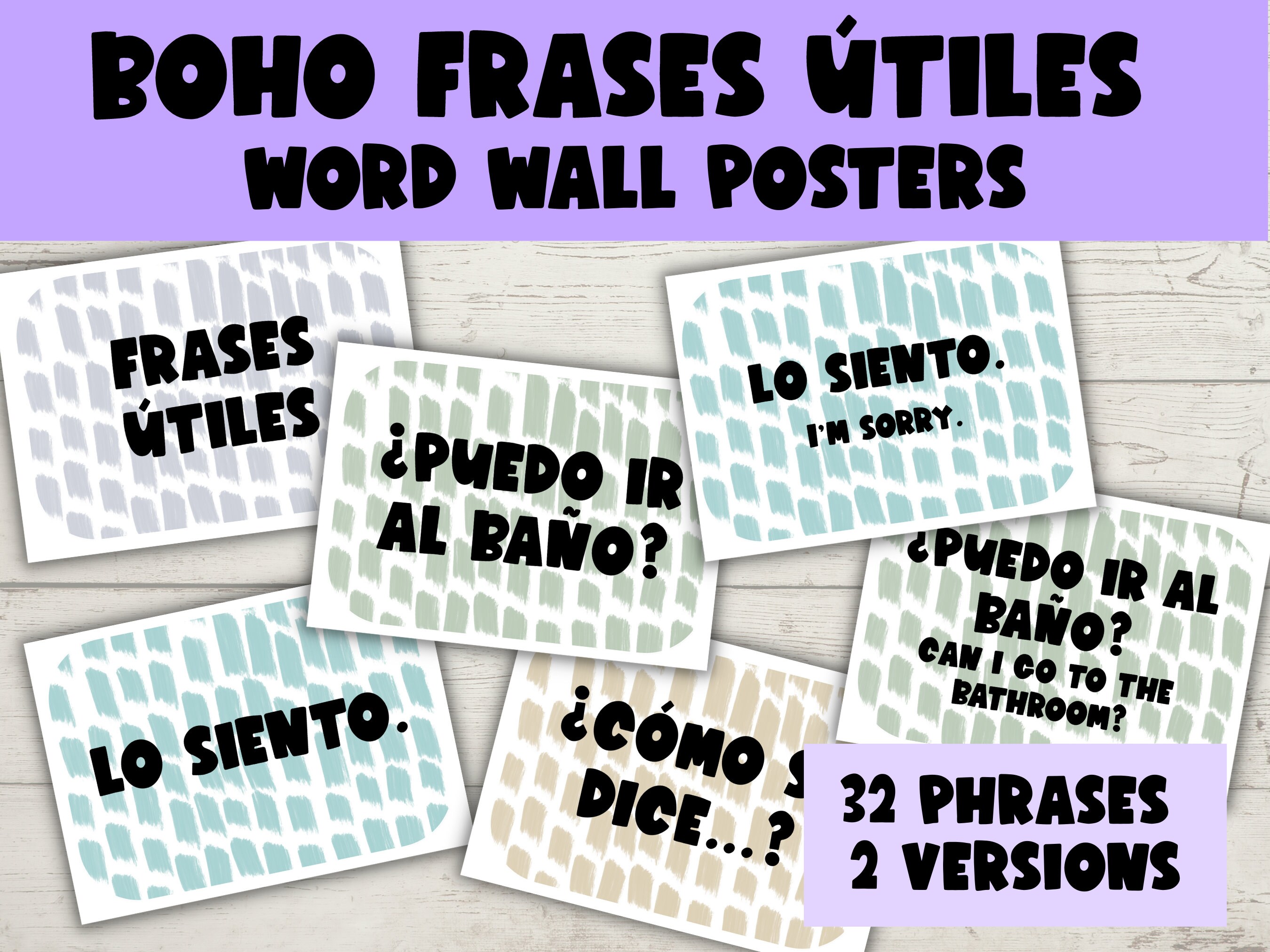 Spanish Key Useful Phrases Boho Posters Set | Frases Útiles | Word Wall ...