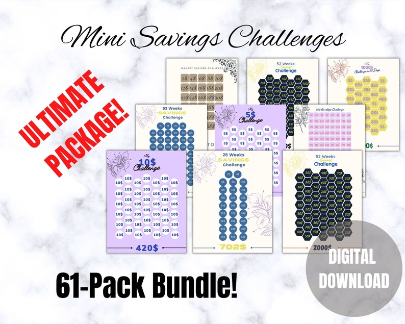 Savings Challenge Printable, Savings Challenge Bundle, A4 Savings ...