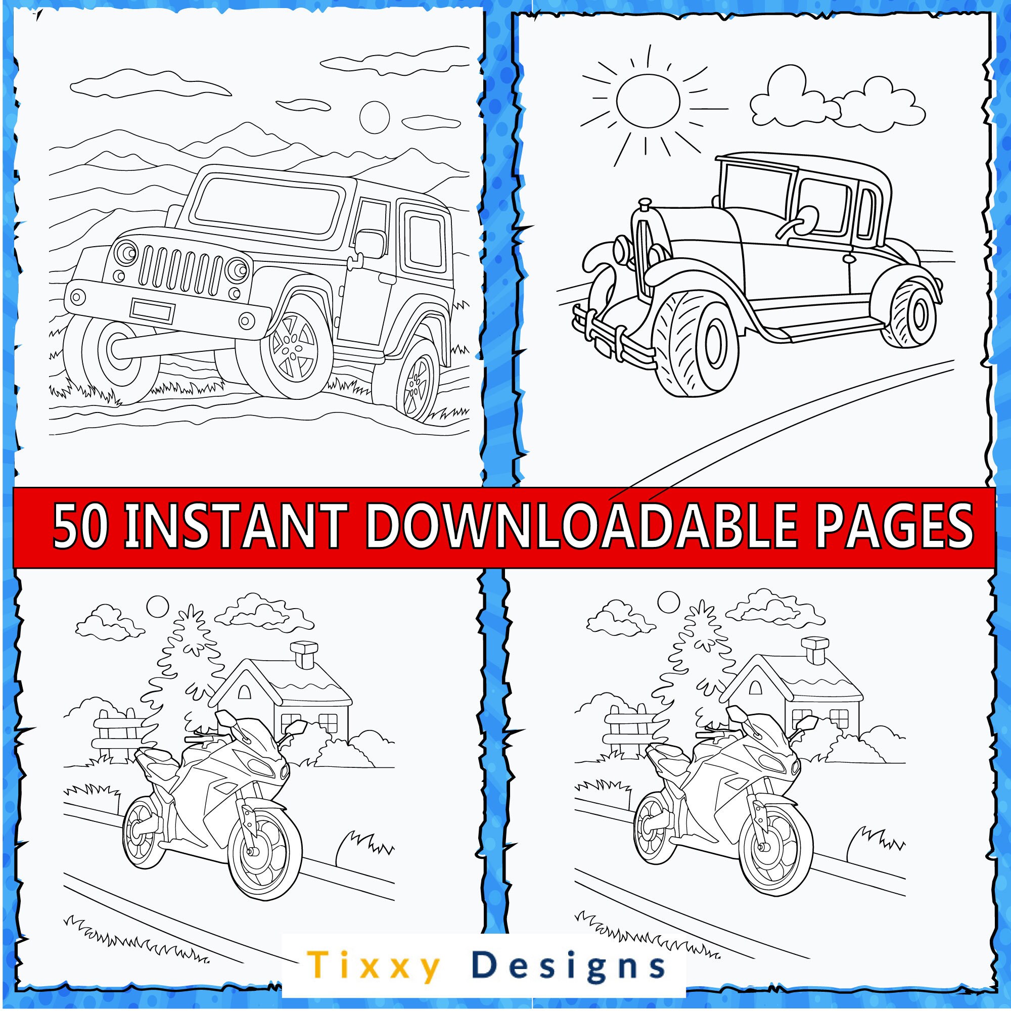 Vehicle Coloring Pages for Kids | 50 Printable Cars Coloring Book Pages ...