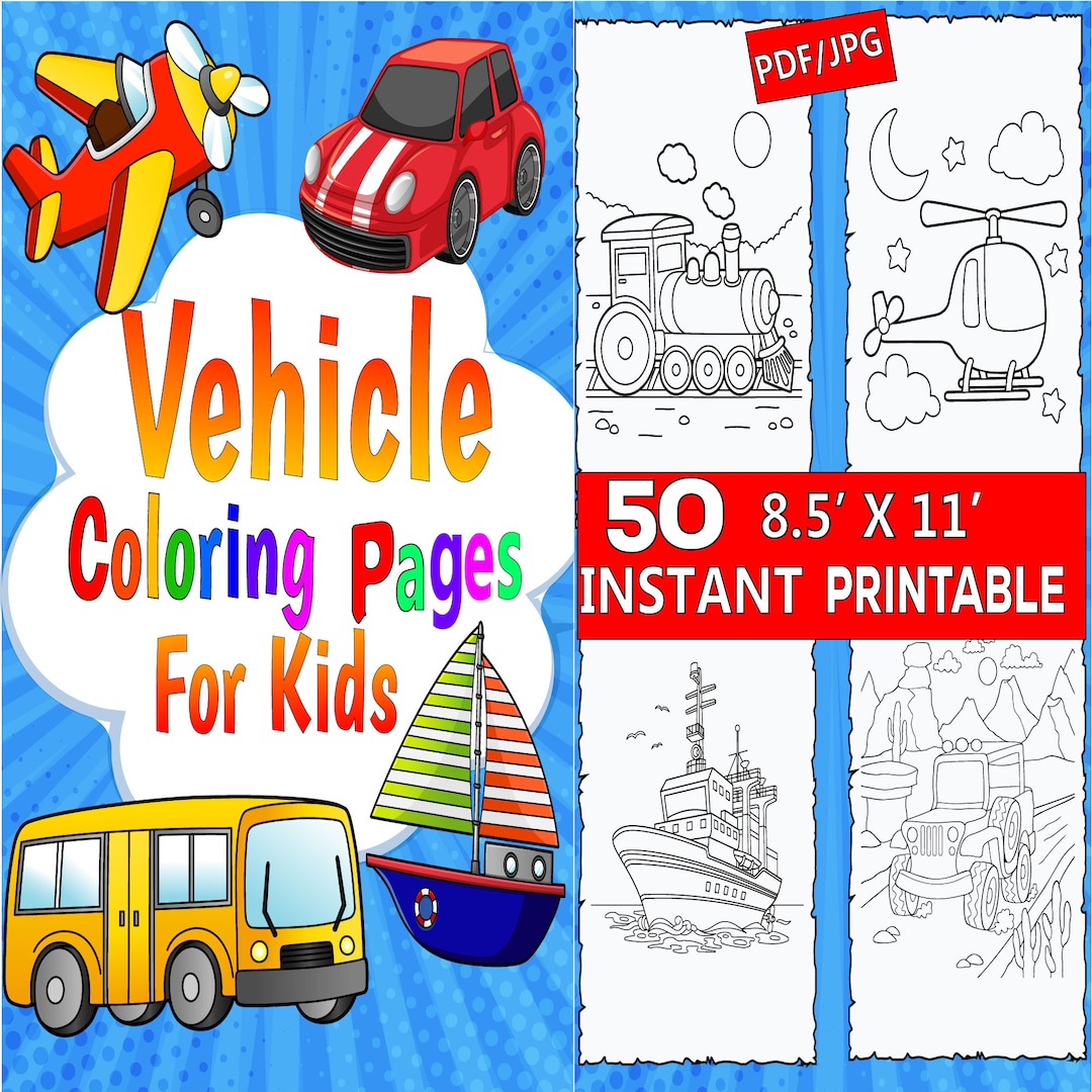 Vehicle Coloring Pages for Kids | 50 Printable Cars Coloring Book Pages ...