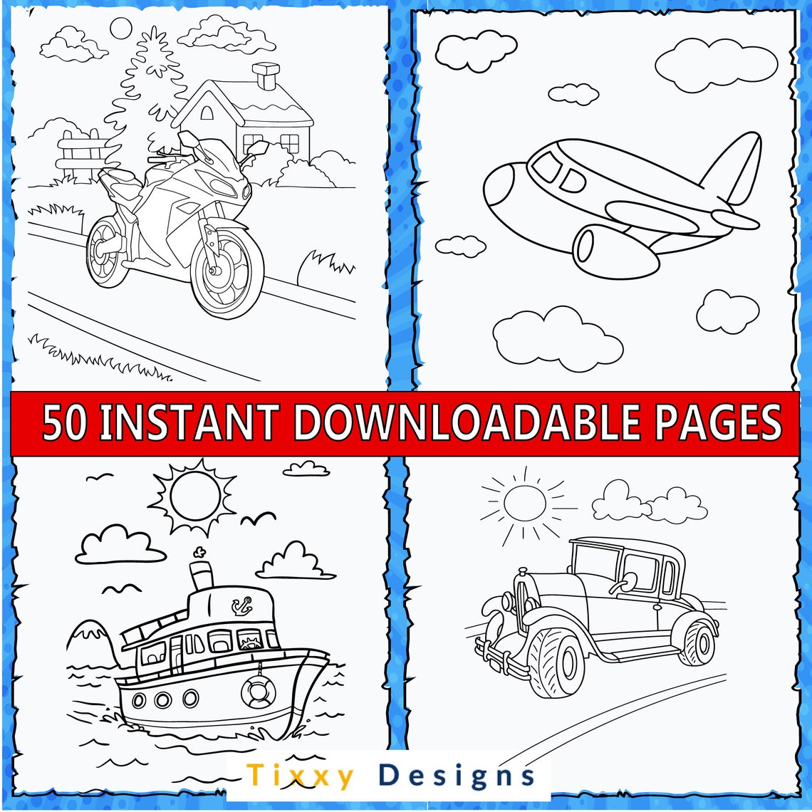 Vehicle Coloring Pages for Kids 50 Printable Cars Coloring Book Pages ...