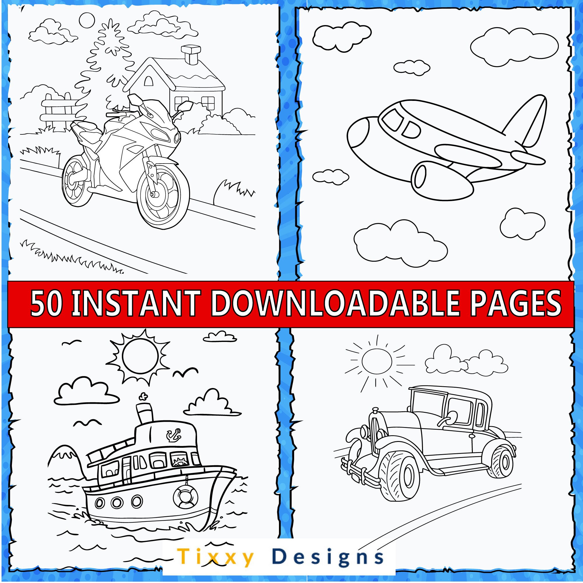 Vehicle Coloring Pages for Kids | 50 Printable Cars Coloring Book Pages ...