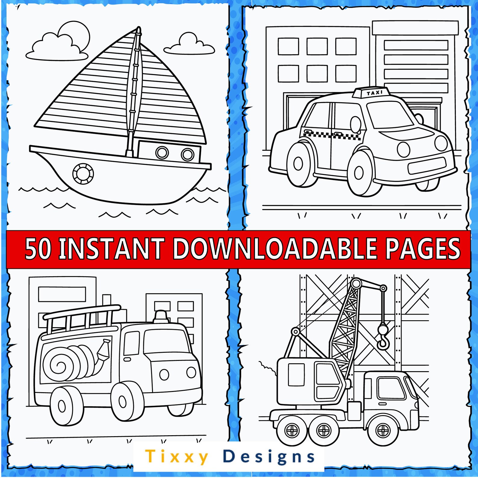 Vehicle Coloring Pages for Kids 50 Printable Cars Coloring Book Pages ...