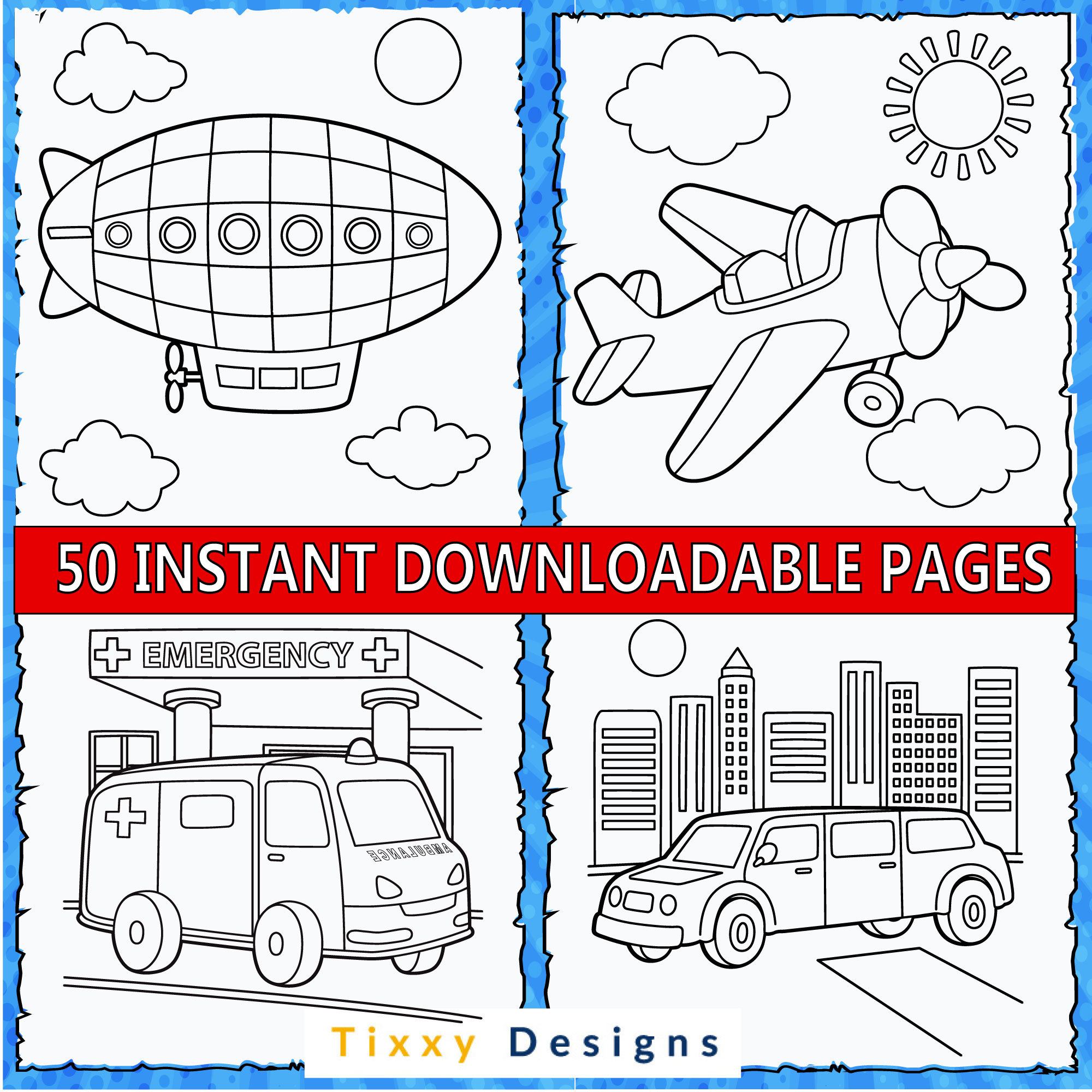 Vehicle Coloring Pages for Kids | 50 Printable Cars Coloring Book Pages ...