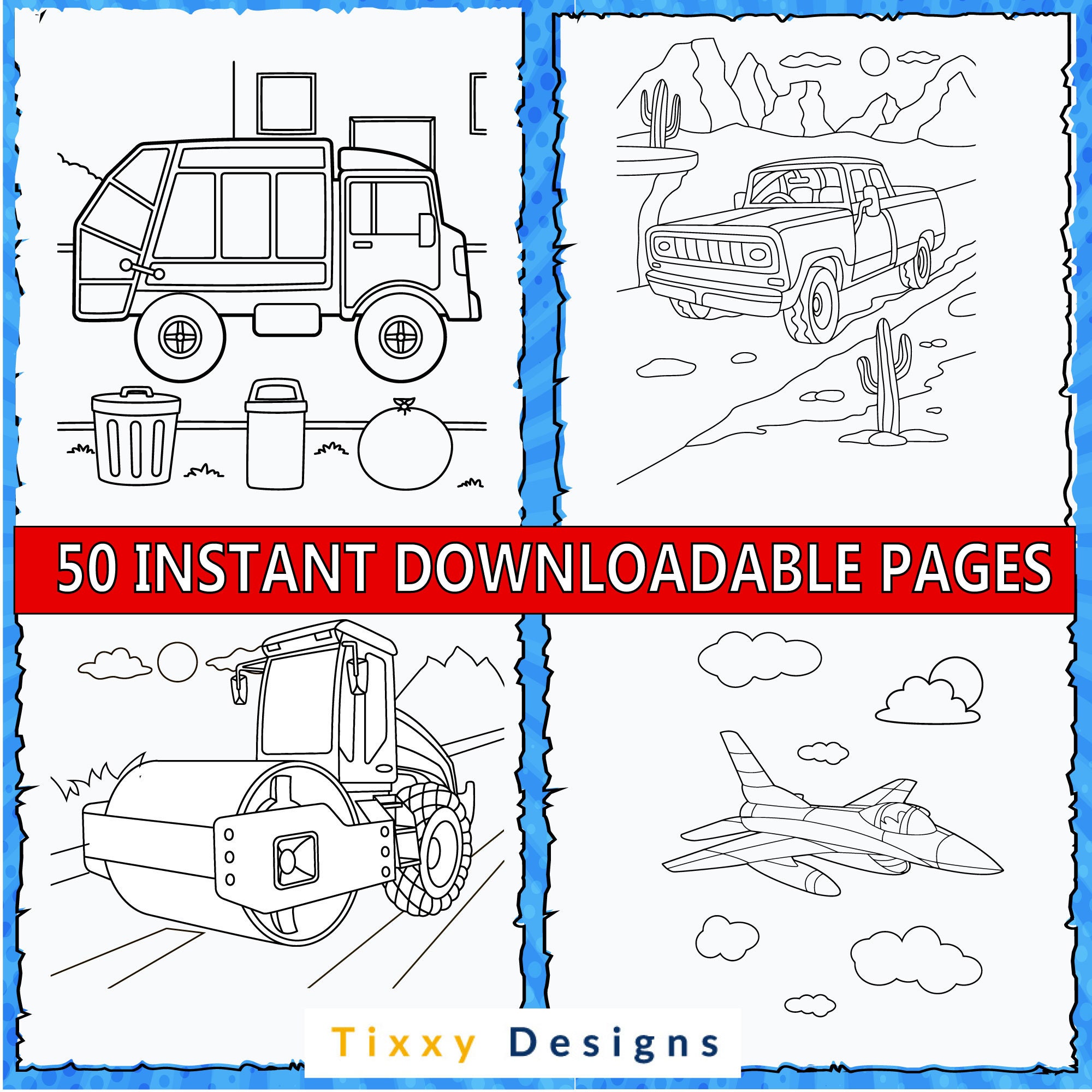 Vehicle Coloring Pages for Kids | 50 Printable Cars Coloring Book Pages ...