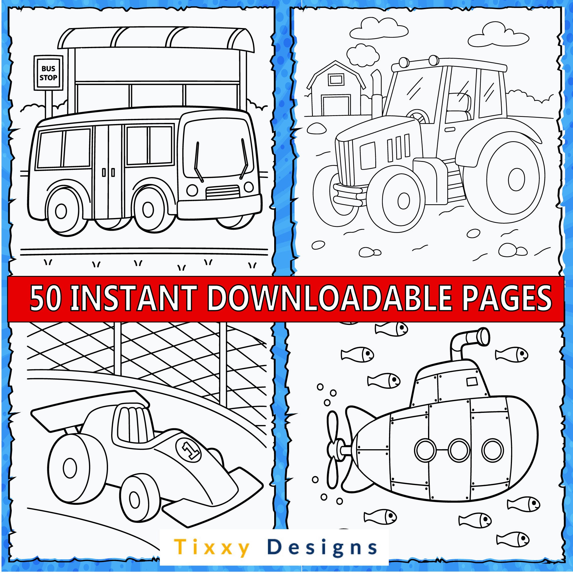 Vehicle Coloring Pages for Kids | 50 Printable Cars Coloring Book Pages ...