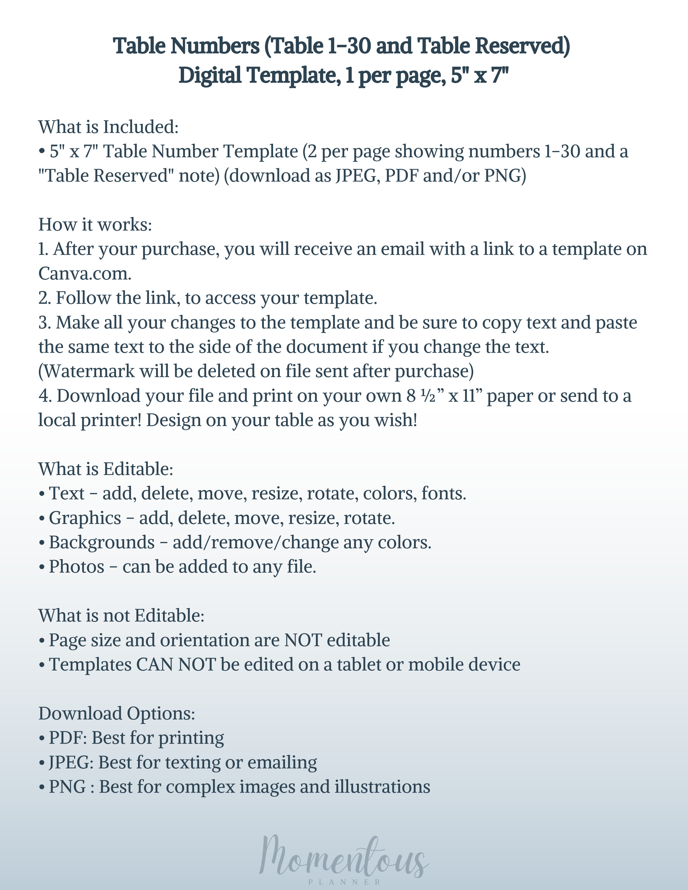 Table Numbers (table 1-30 and Table Reserved) Digital Template- 1 per ...