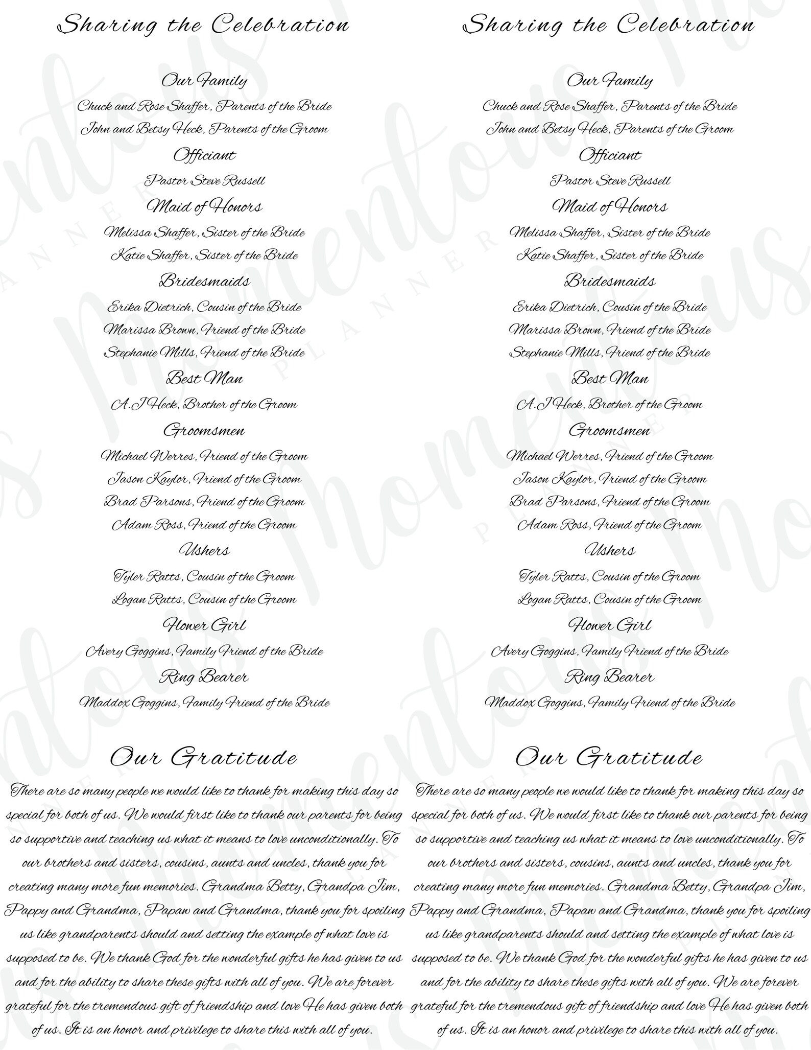Wedding Ceremony Program Digital Template- 2 per Page, 11" X 8 1/2 ...