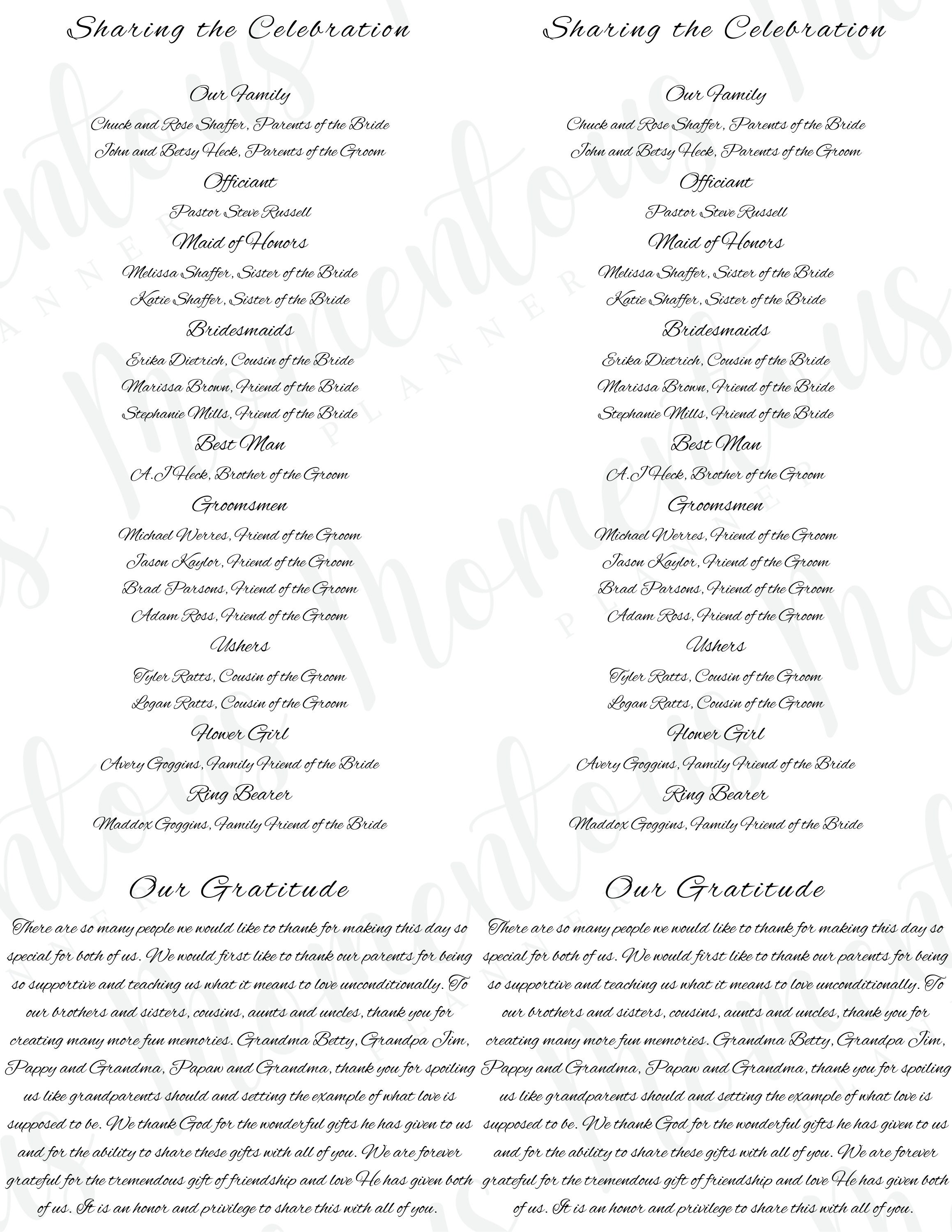 Wedding Ceremony Program Digital Template- 2 per Page, 11" X 8 1/2 ...