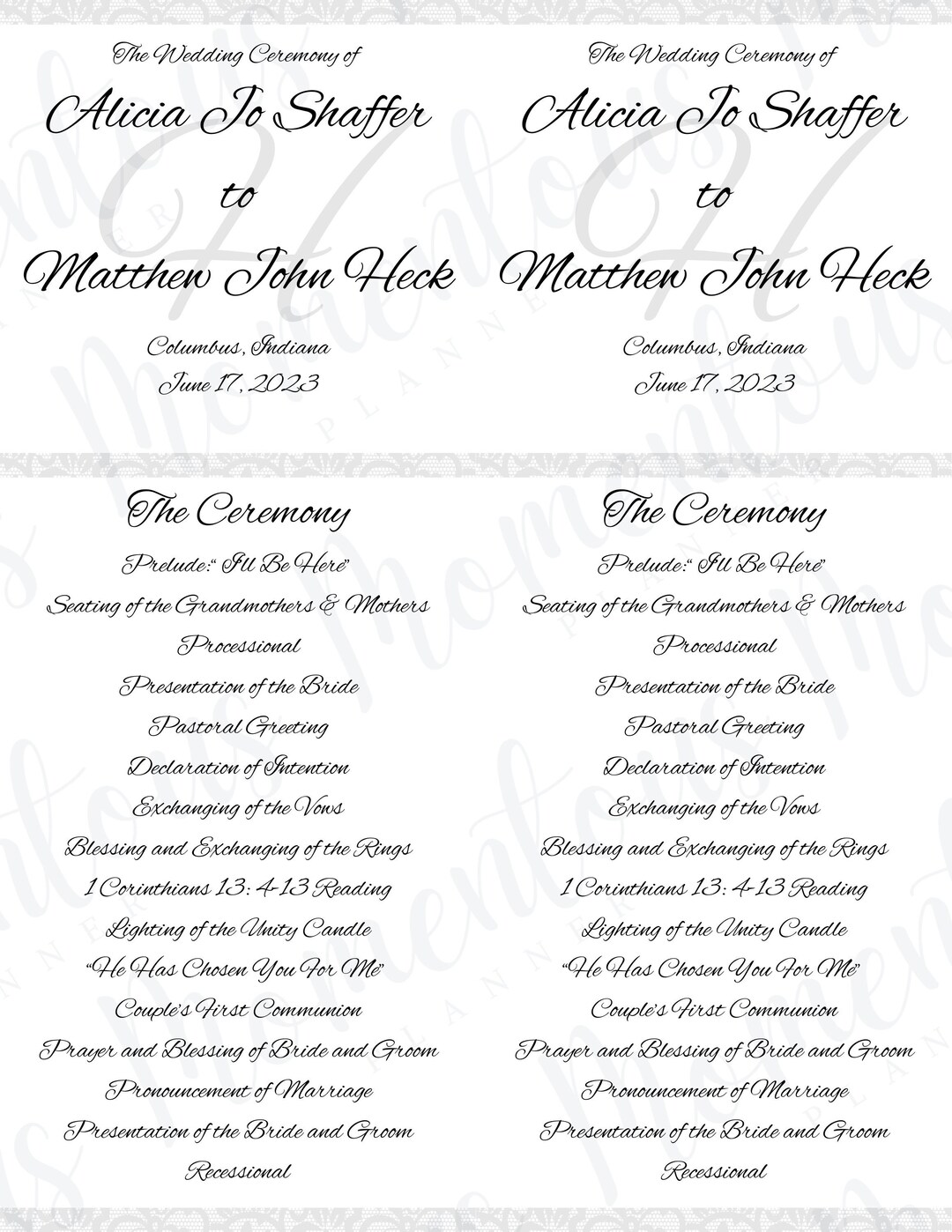 Wedding Ceremony Program Digital Template- 2 per Page, 11" X 8 1/2 ...