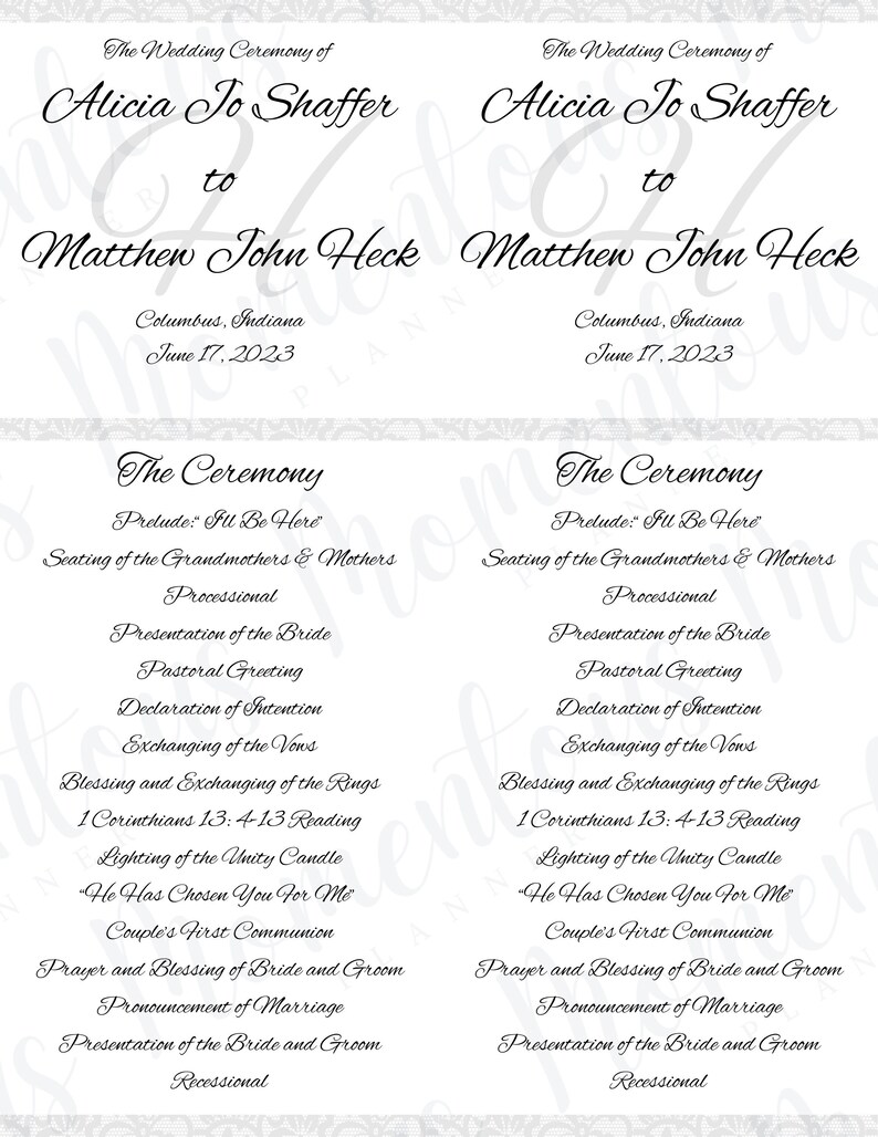 Wedding Ceremony Program Digital Template- 2 per Page, 11" X 8 1/2 ...