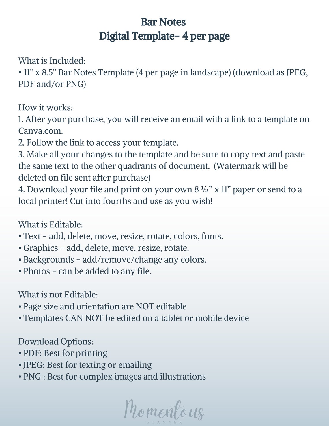 Bar Notes Digital Template- 4 per Page, Fun and Modern, Editable and ...