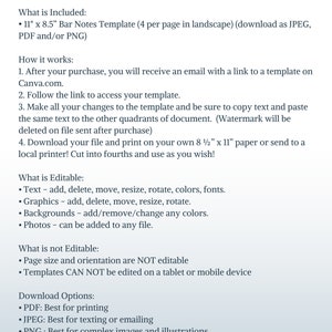 Bar Notes Digital Template- 4 per Page, Fun and Modern, Editable and ...