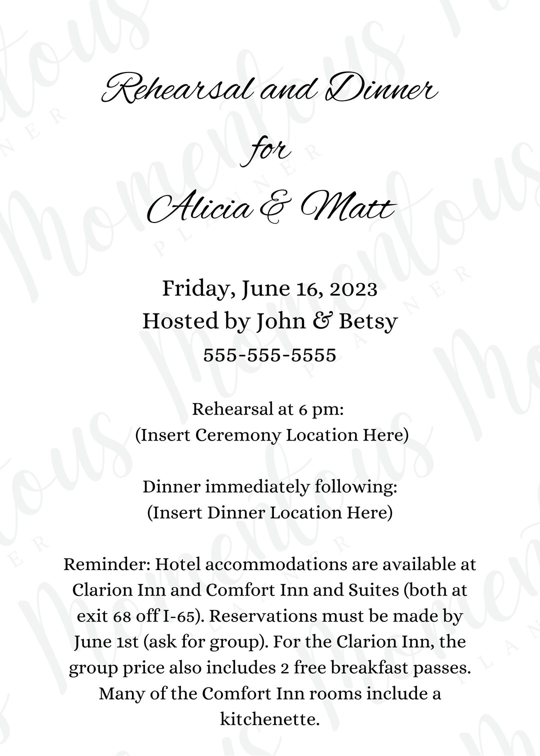 Rehearsal (and) Dinner Digital Template- 1 per Page, Elegant and Modern ...
