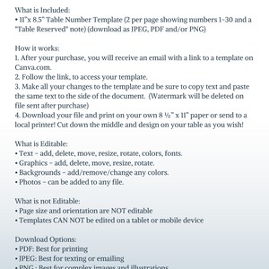 Table Numbers (table 1-30 and Table Reserved) Digital Template- 2 per ...