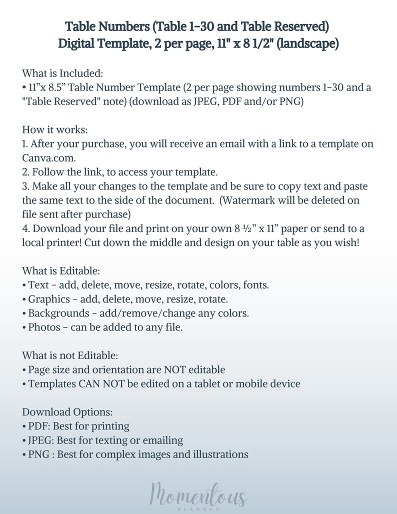 Table Numbers table 1-30 and Table Reserved Digital Template 2 per Page ...