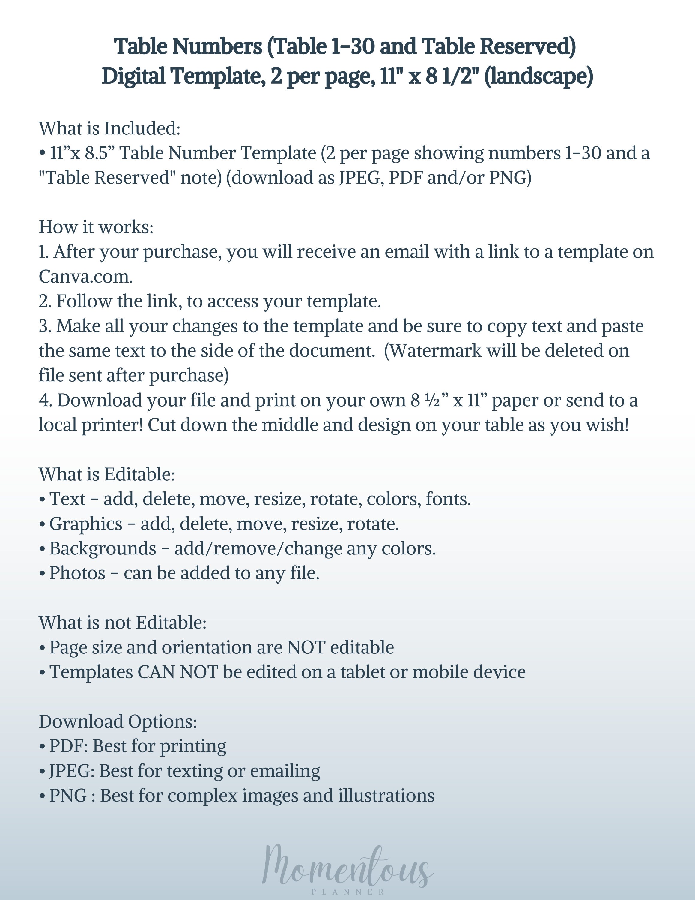 Table Numbers table 1-30 and Table Reserved Digital Template 2 per Page ...