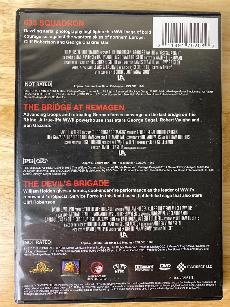633 Squadron | Bridge at Remagen | Devil’s Brigade (DVD) - Etsy