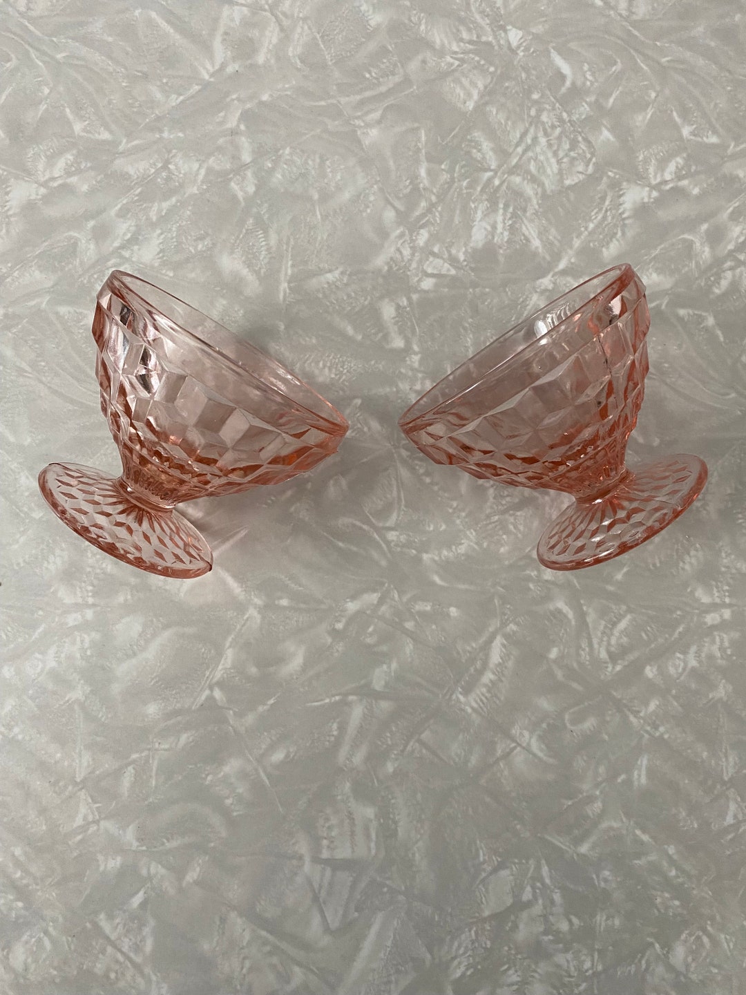 Jeanette Pink Depression Glass Cube Pattern set of 2 - Etsy