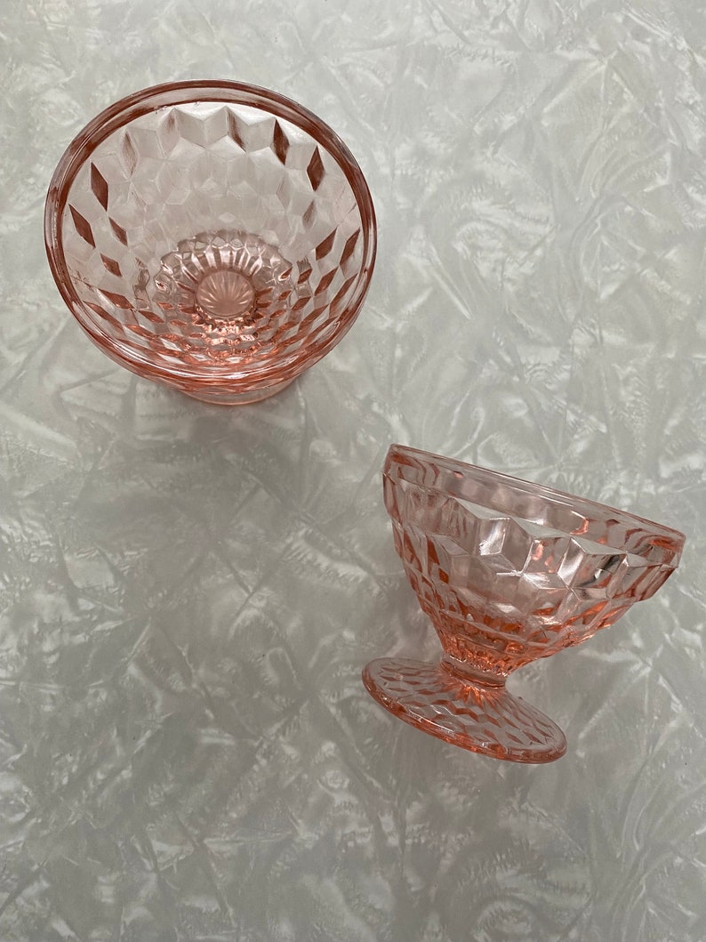 Jeanette Pink Depression Glass Cube Pattern set of 2 - Etsy