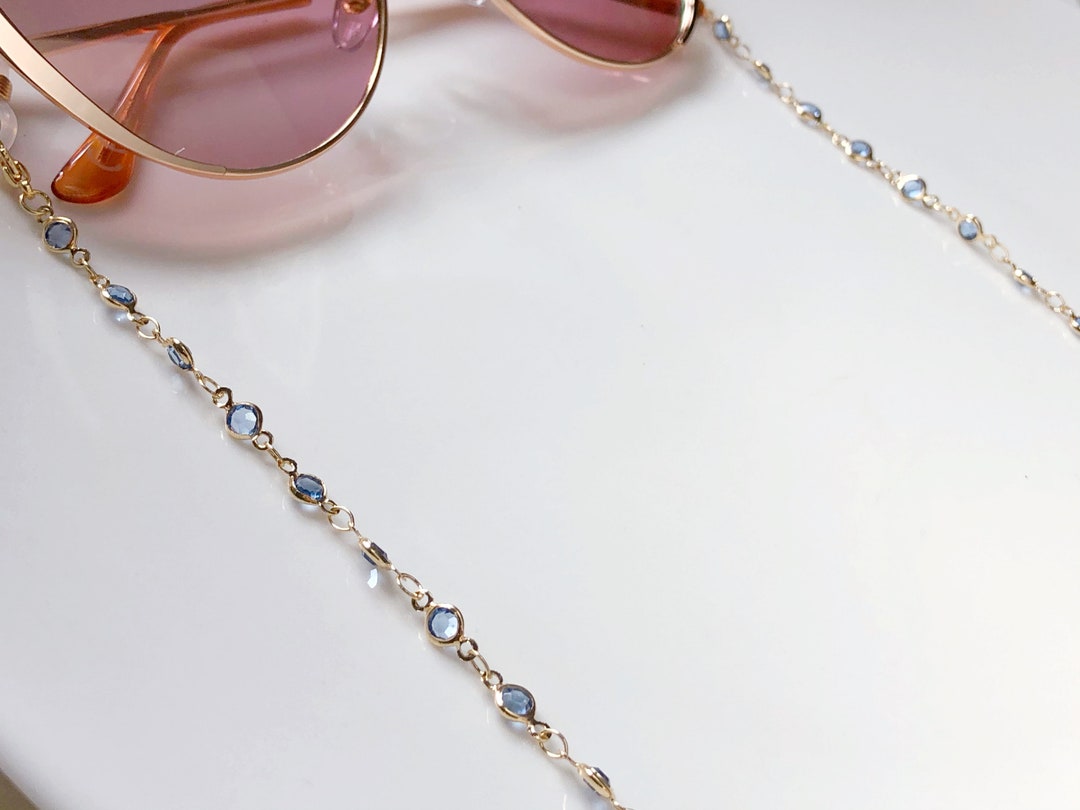Dainty Blue Zirconia Glasses Chain, Delicate Sunglasses Chain, Travel ...