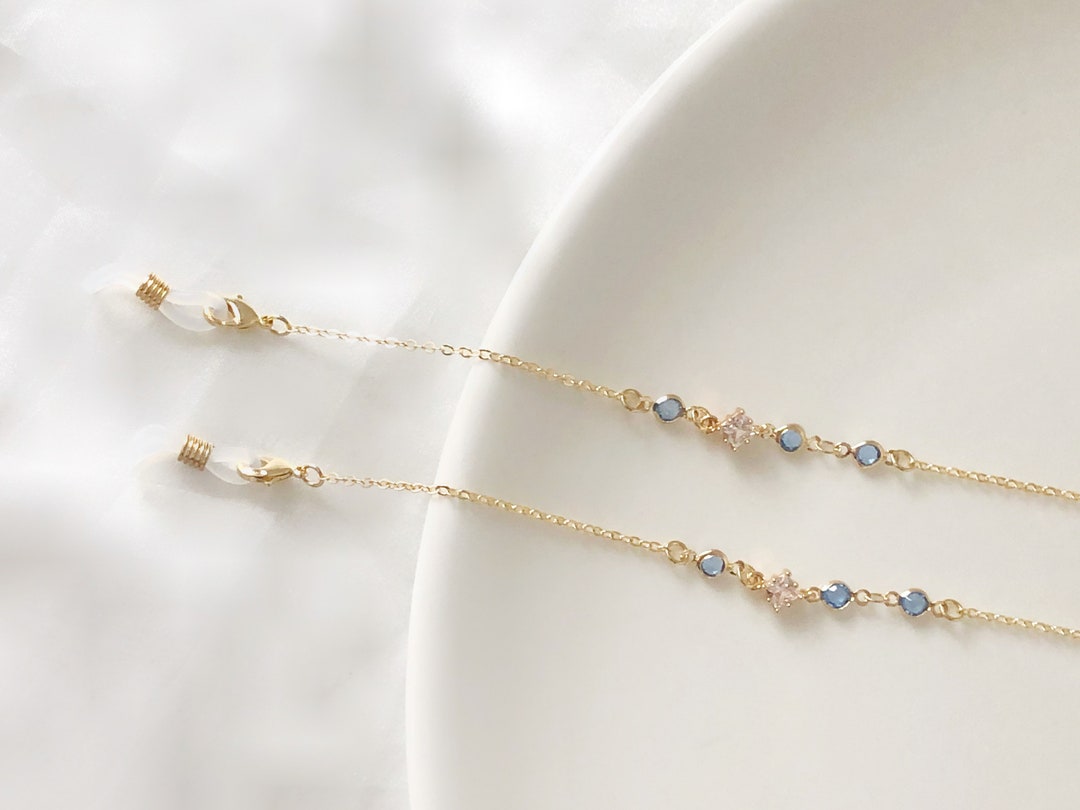 Dainty Blue Zirconia Glasses Chain, Delicate Sunglasses Chain, Travel ...