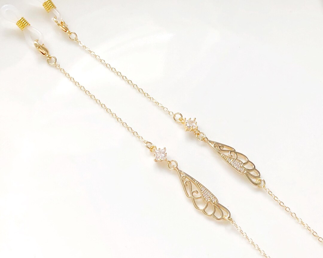 Dainty Gold Colour Zirconia Wing Glasses Chain, Delicate Sunglasses ...