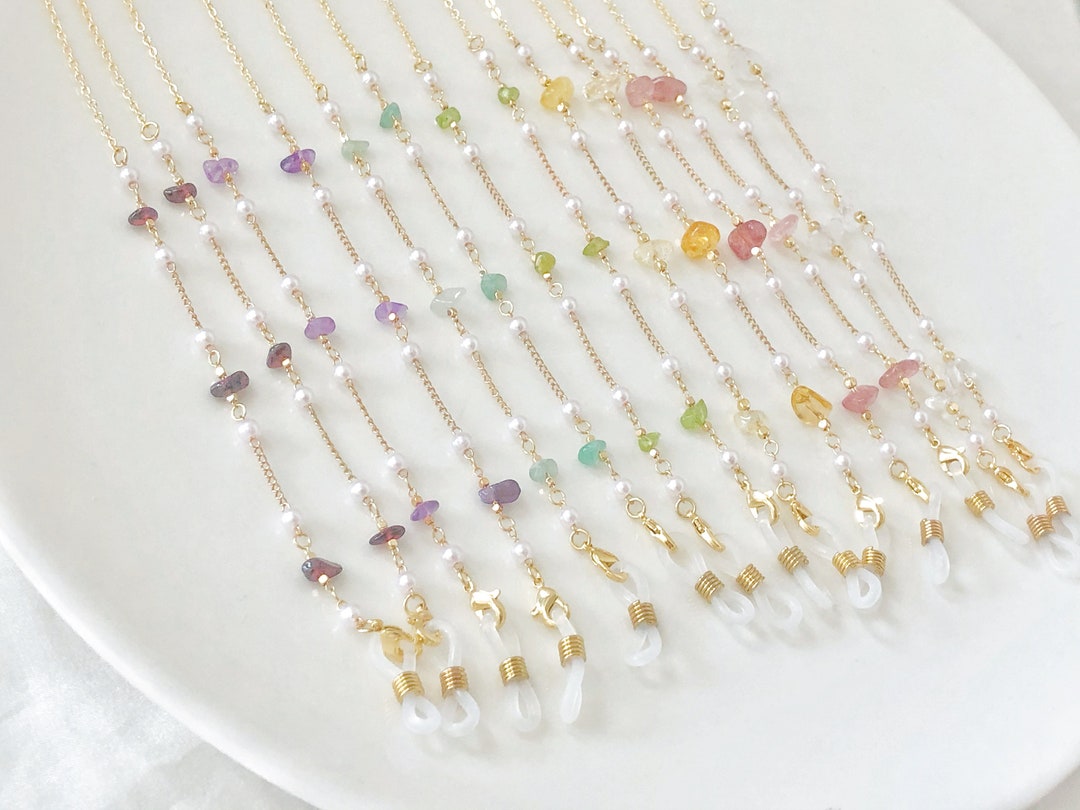 Dainty Colourful Quartz Glasses Chain, Delicate Sunglasses Chain ...
