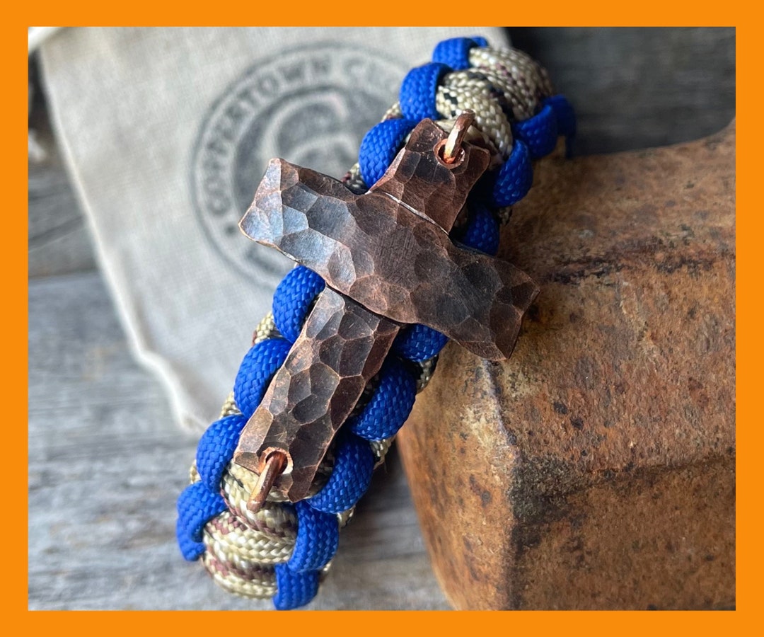 Custom Paracord Bracelet-solid Copper Cross-unique Handmade Jewelry ...