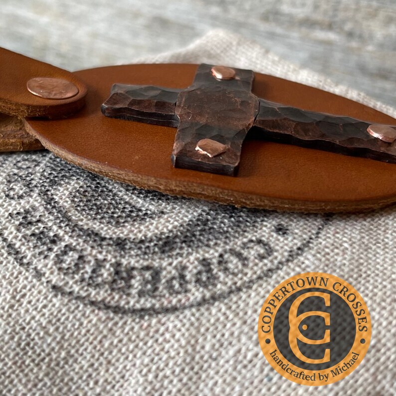 Custom Cross Keychain - Copper and Leather - Artisan Handmade, Hand ...